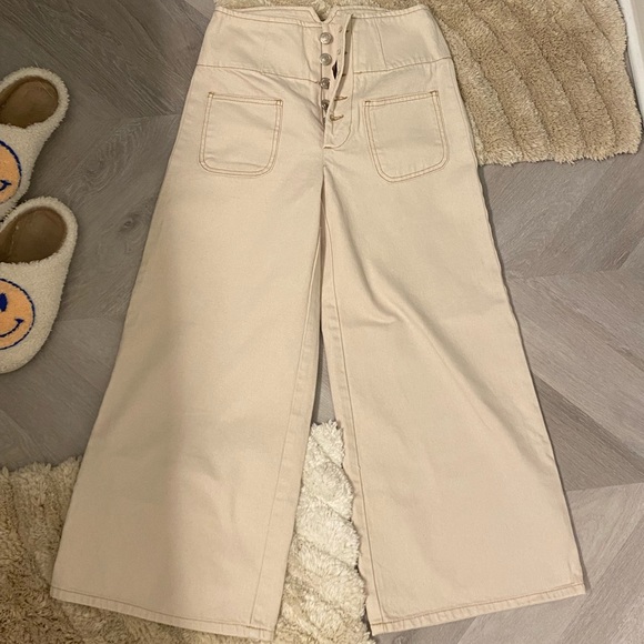 Free People | Jeans | Free People Wide Leg High Rise Cream White Denim ...